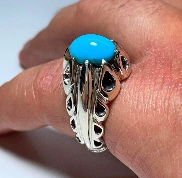 Blue Feroza Ring Rare Firoza Natural stone Beautiful Turqoise Sterling ...