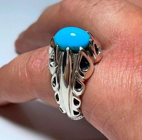 Blue Feroza Ring Rare Firoza Natural stone Beautiful Turqoise Sterling ...