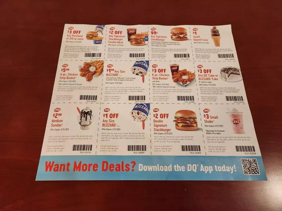 DQ Dairy Queen Coupons 1 sheet 12 coupons Exp. 3/17/25 | eBay