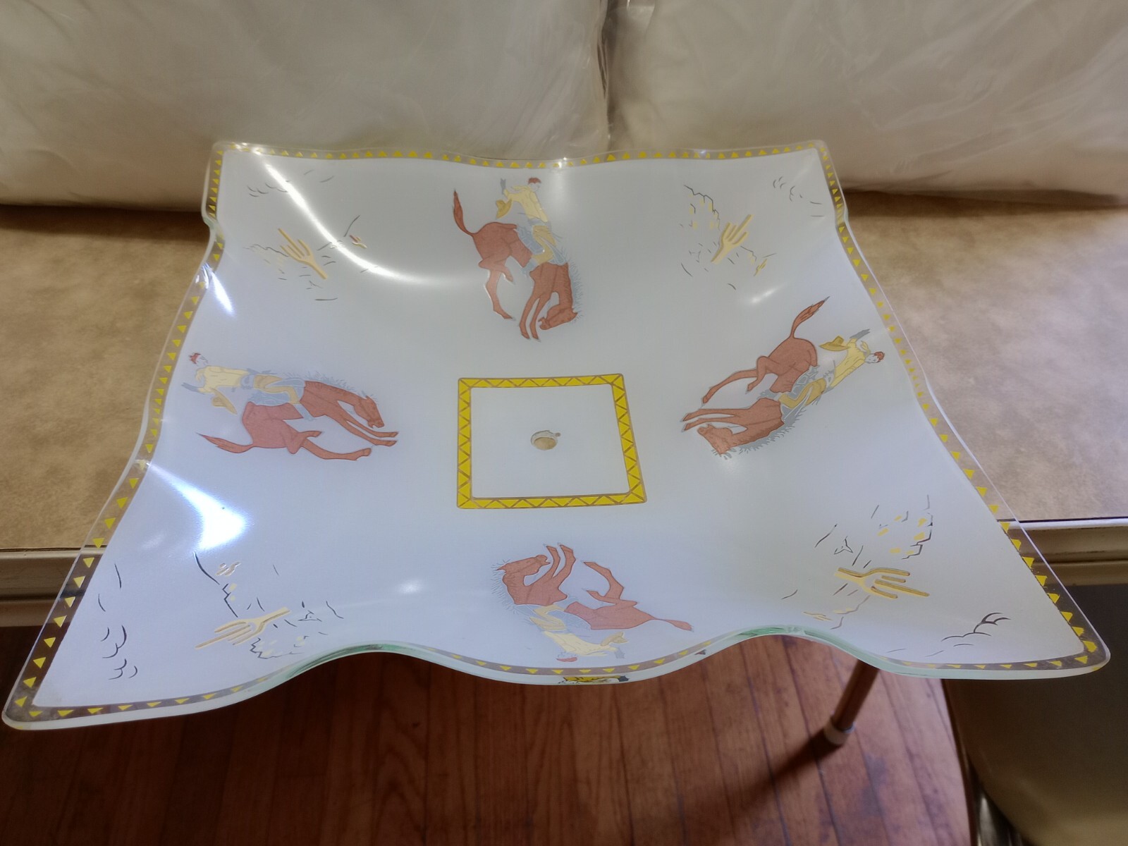 Vintage 1950s Glass Ceiling Light Shade Western Cowboy Horse Cactus ...