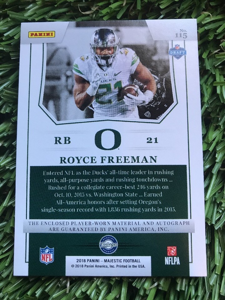 Royce Freeman 2018 Panini Majestic RC Auto/Patch /49 Wow!! Broncos/U of ...