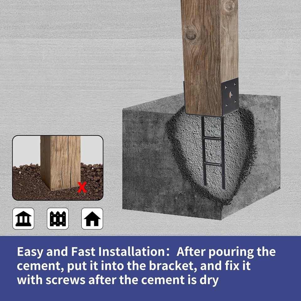 4 Pack U Shape Post Anchor 6x6" Post Base Concrete Galvanized Black ...