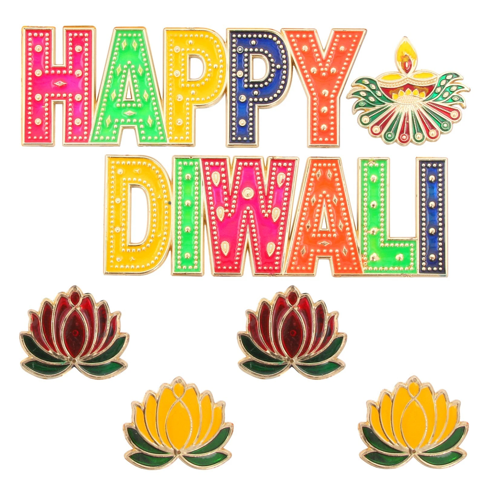Happy Diwali Stickers Sign Meenkari Diya Lotus Rangoli Plastic Door ...