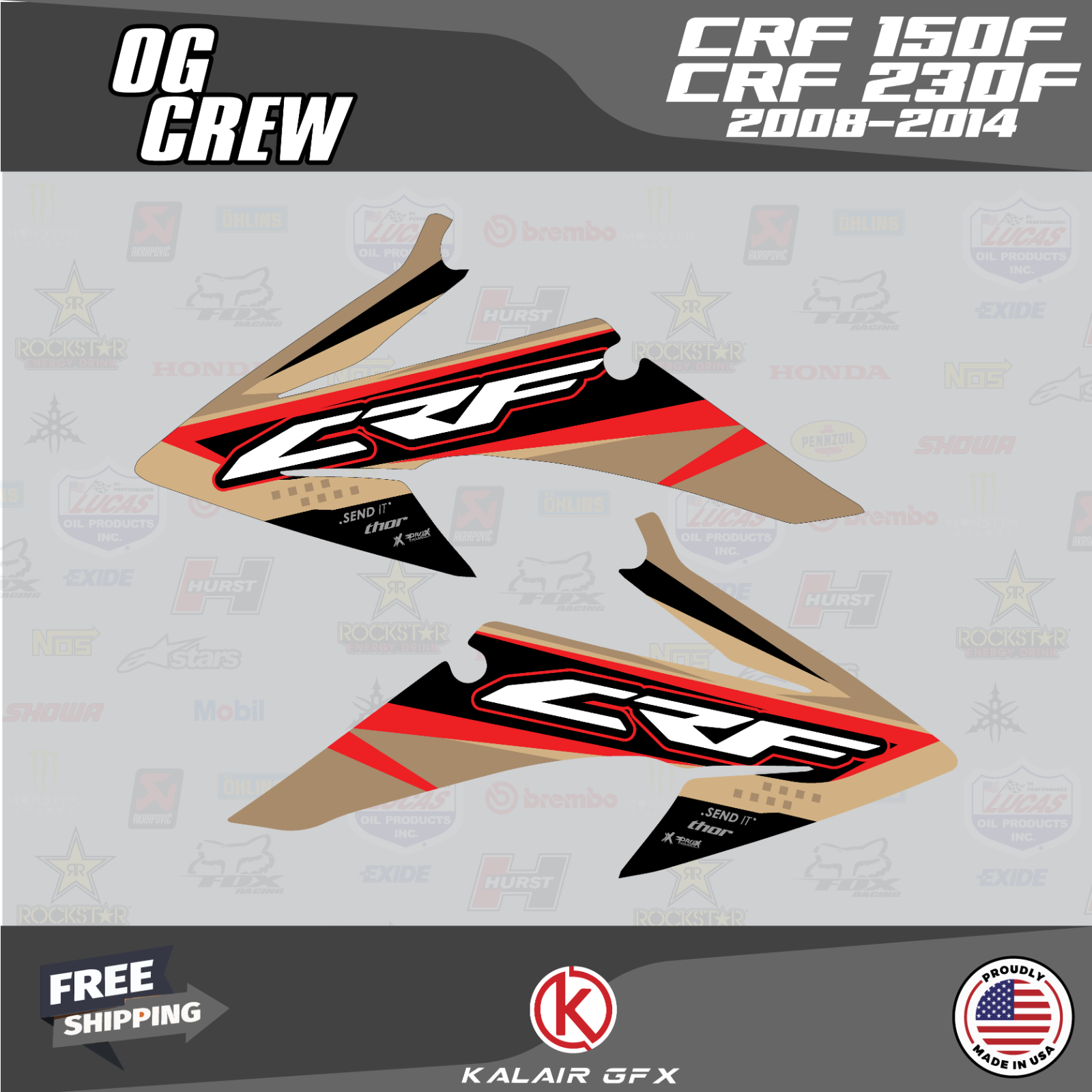 Graphics Kit for HONDA CRF150F CRF230F (2008-2014) OG Crew Series - Tan ...