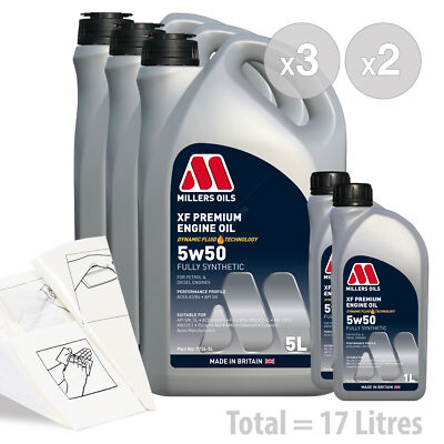 Car Engine Oil Service Kit / Pack 17 LITRES Millers Oils XF Premium 5W ...