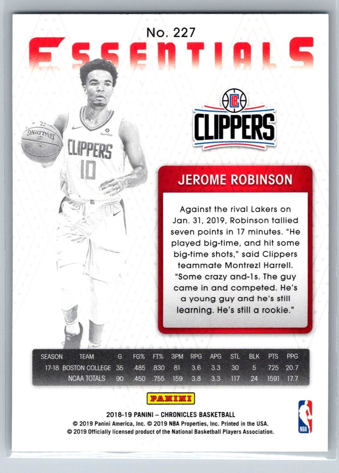 2018-19 Panini Chronicles Essentials Jerome Robinson Rookie Green ...