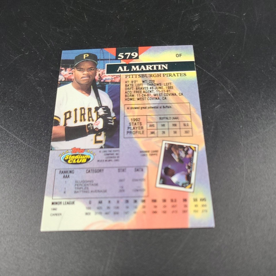 1993 Topps Al Martin #579 Stadium Club Pittsburgh Pirates Baseball Card ...