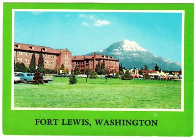 Postcard - Fort Lewis Washington WA BUILDING SCENE CT-261 Mount Rainier ...