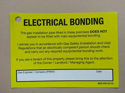ELECTRICAL BONDING 10 gas safe labels tag notice Earth Bond | eBay UK
