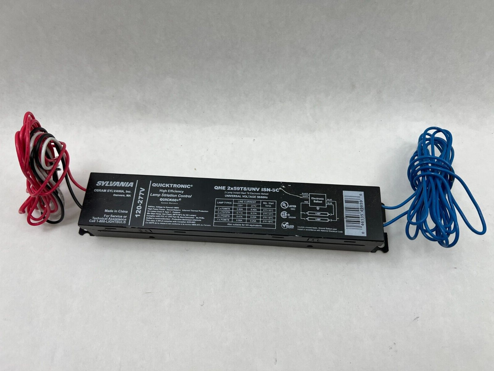 Sylvania QHE 2X59T8/UNV ISN-SC NNB 120-277V Ballast (2)F96T8 Lamps #A58 ...