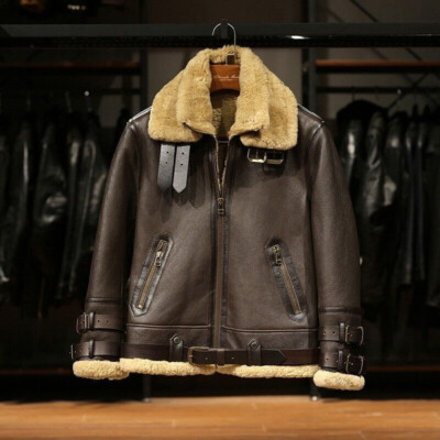 WW2 100% sheepskin B3 Mens RAF Aviator Leather Jacket Coat Bomber ...