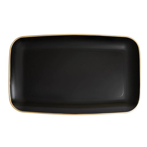 18" Disposable Rectangular Black Plastic Serving Plates with Gold Rim ...