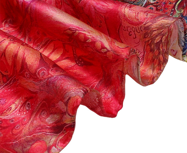 100% Silk Scarf Women neckerchief long Shawl Wrap floral red blue ...