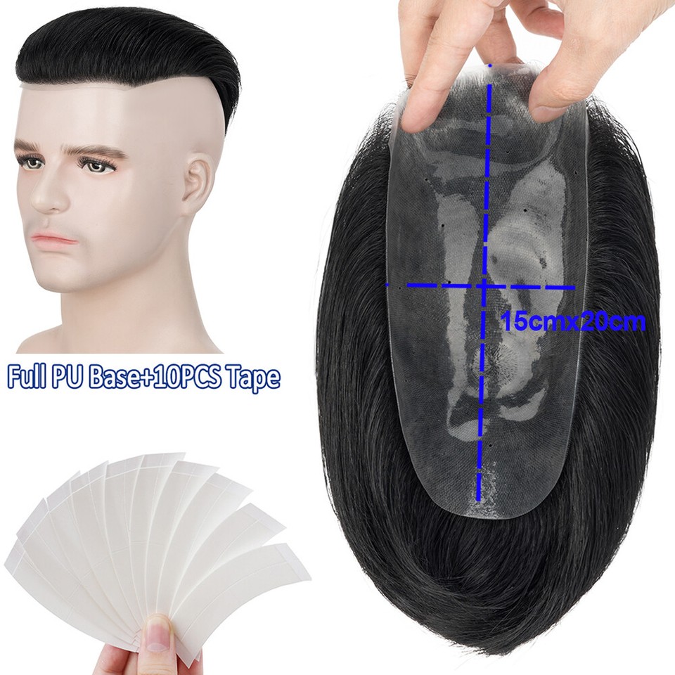 Mens Toupee Hairpiece PU Remy Hair System Replacement Buzz Cut Short ...