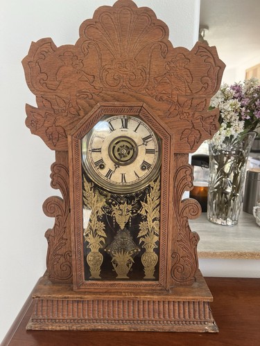 Vintage Wm.L Gilbert Clocks Company Laurel Gingerbread Mantle Clock | eBay