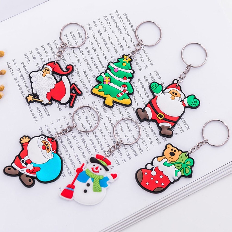 6Pcs Christmas Keychain Creative Key Ring Cartoon Xmas Keychain ...