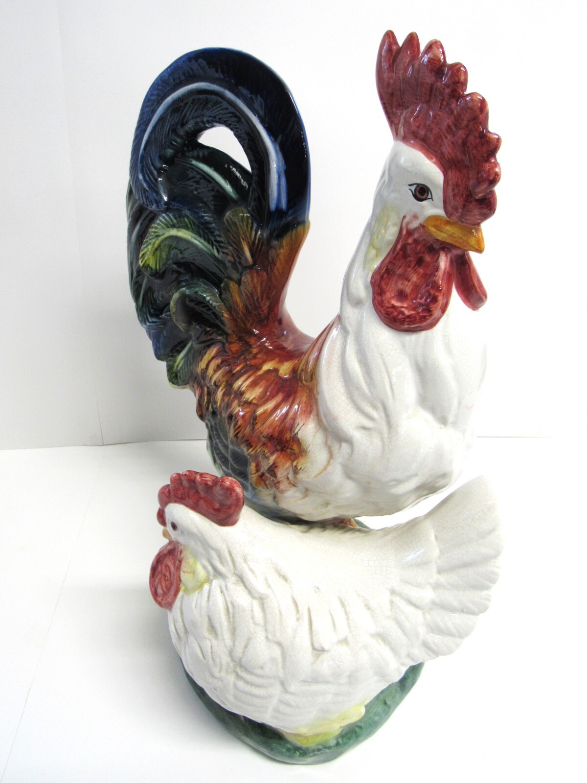 Large Italian Ceramic Multi Color Rooster and Hen Figurine - Made in ...