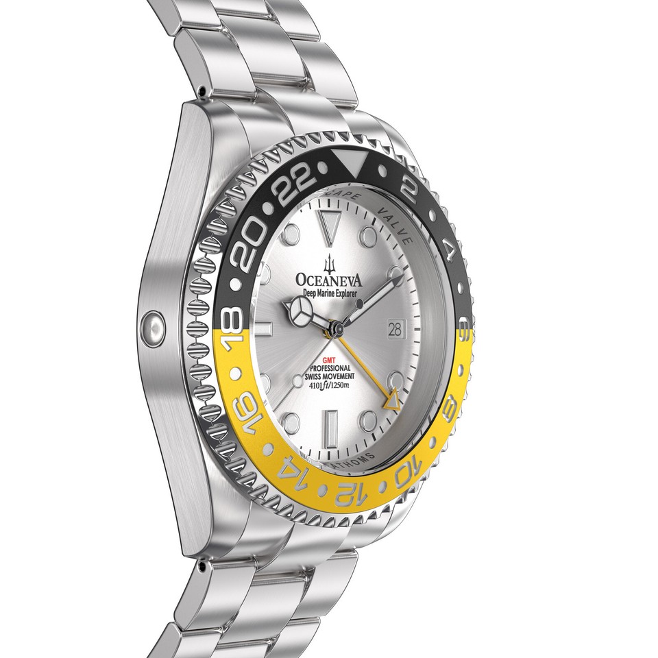 Oceaneva Men's Deep Marine Explorer GMT Watch 1250M Pro Diver Yellow ...