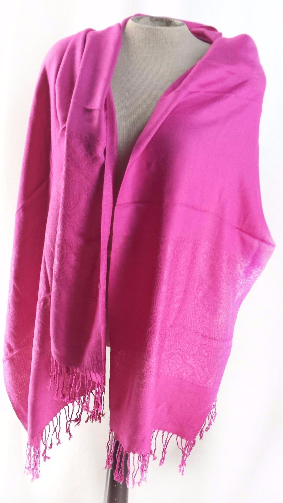 Large Fuchsia Pink Wrap Scarf with Fringe Soft Paisley Jacquard A187 | eBay
