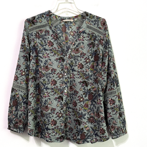 Soft Surroundings Blouse XL Floral Buton Front Long Sleeve Ladder ...