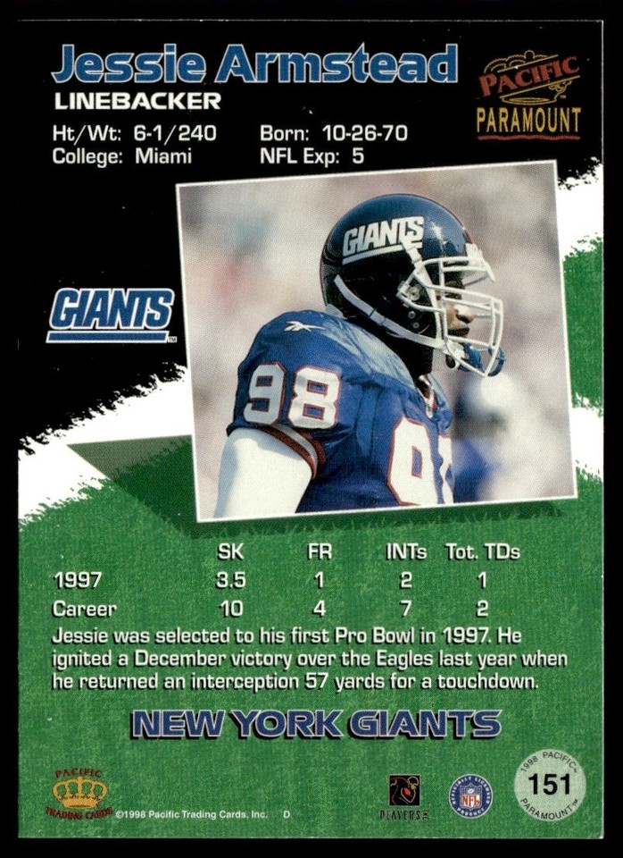 1998 Pacific Paramount Jessie Armstead New York Giants #151 | eBay