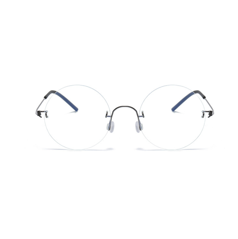 Metal Alloy Rimless Round Eyeglasses Men Women Anti Blue Light Glasses ...
