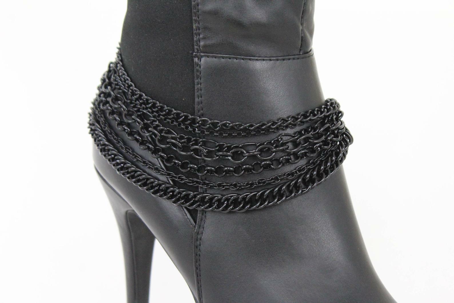 Women Black Metal Boot Chain Bracelet Western Shoe Bling Anklet Charm ...