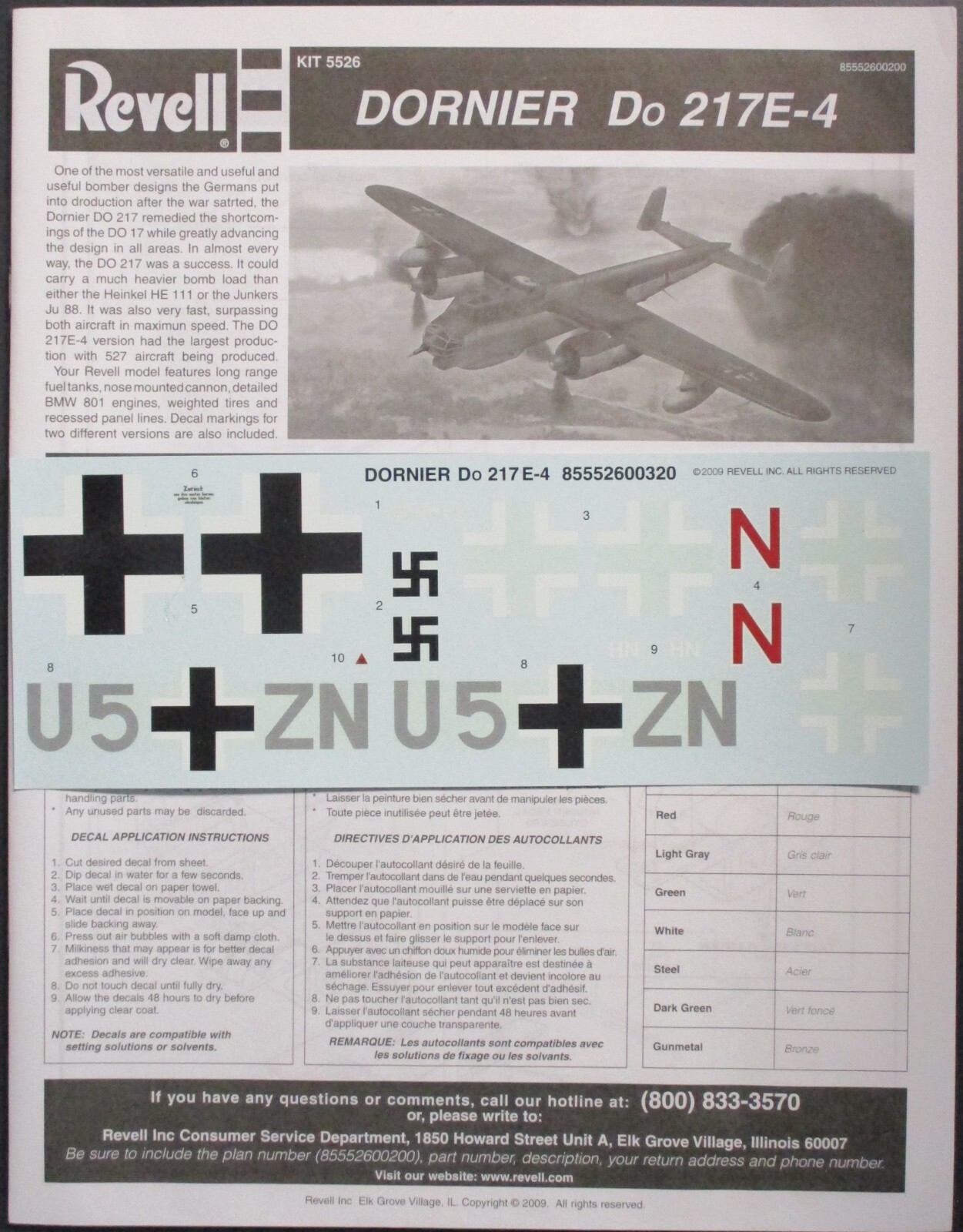 Revell 1/48th Scale Dornier Do217E-4 - Decals from Kit No. 85-5526 | eBay