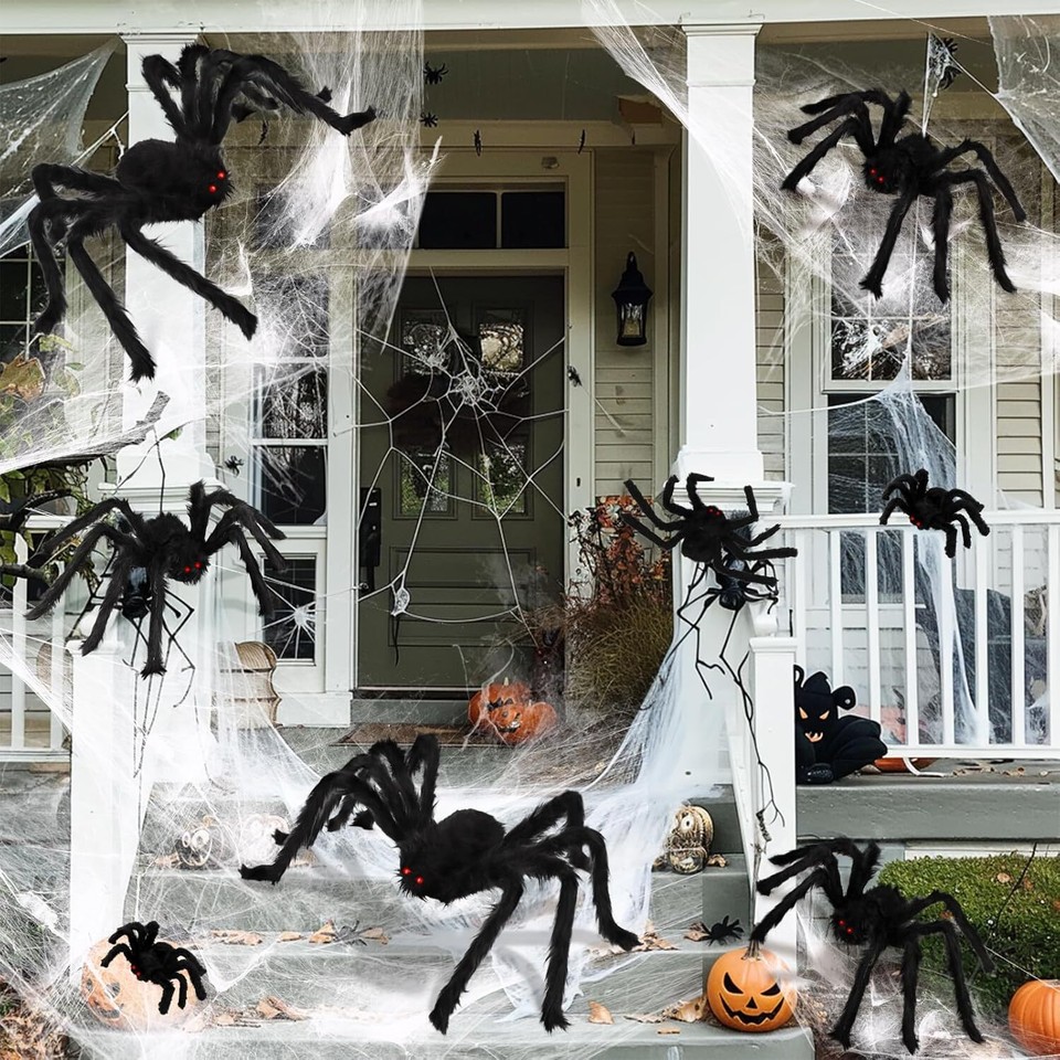 Halloween Spider Decorations Outdoor Indoor 8 Pcs Giant Outside Spiders ...