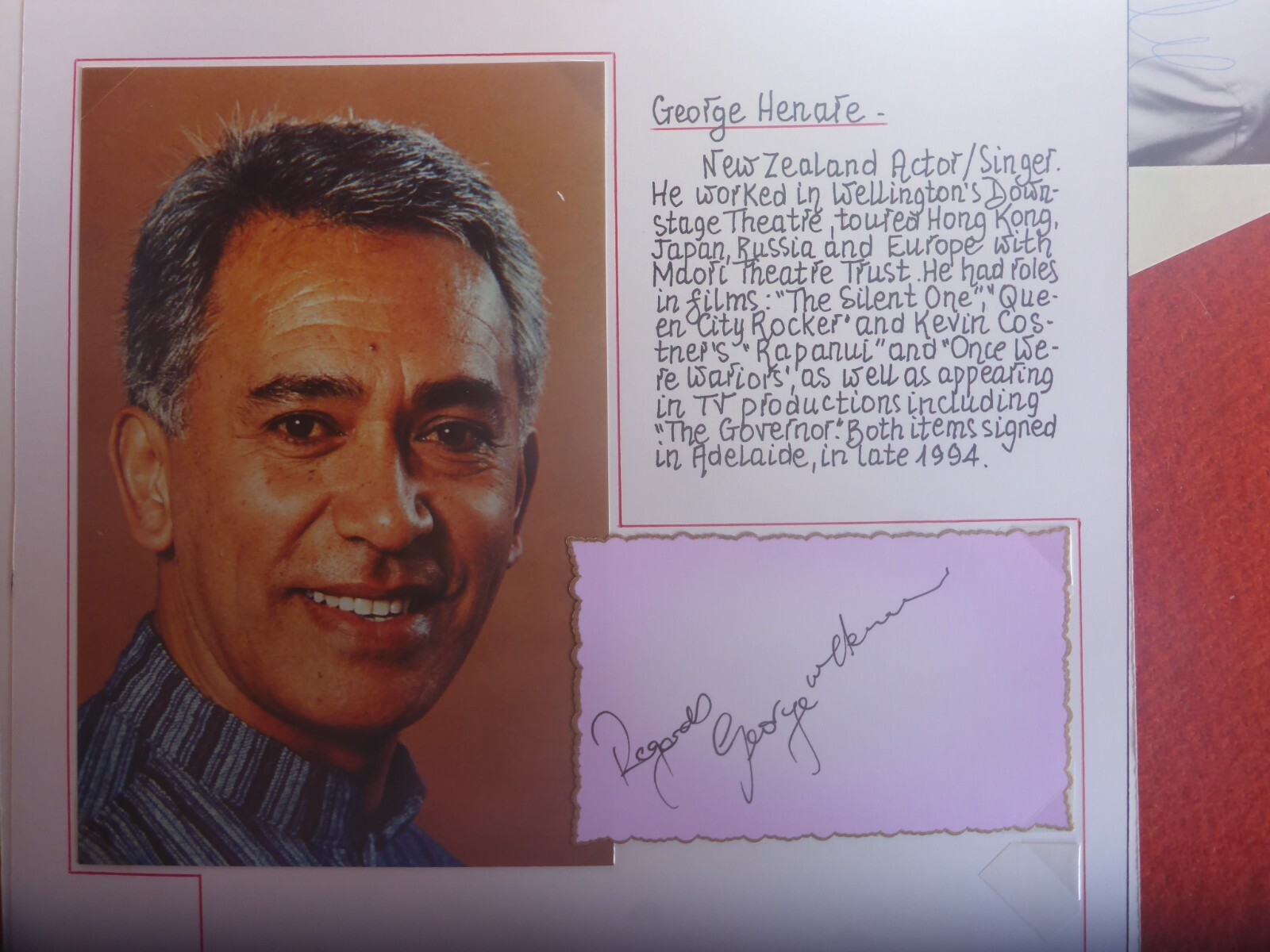 NEW ZEALAND ACTOR GEORGE HENARE HAND SIGNED CARD | eBay