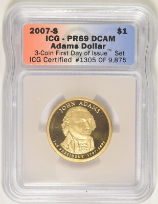 2007-S Adams Presidential Dollar ICG PR-69 DCAM First Day of Issue ...