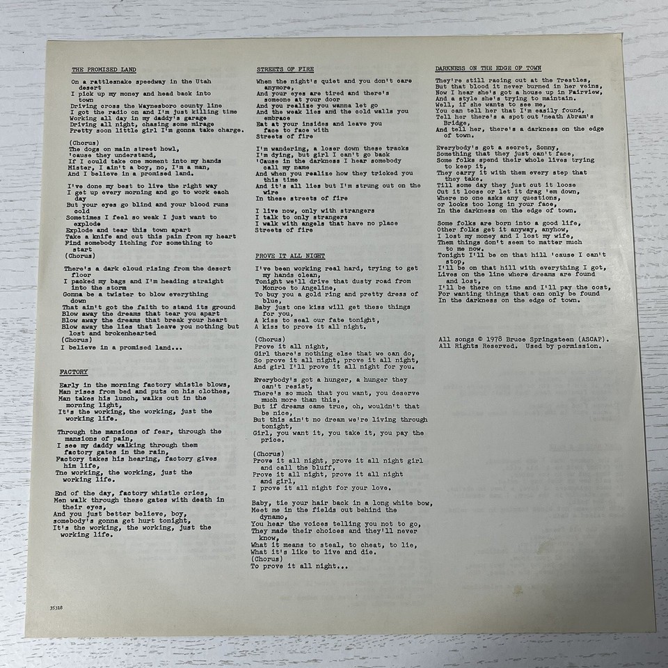 Bruce Springsteen Darkness On The Edge Of Town 1978 LP 1st Pressing JC ...