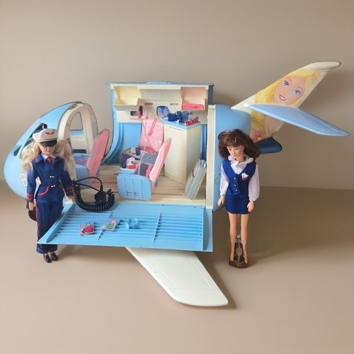 1999 Barbie Airplane Jet Plane W/ 2 Pilot Barbies, accessories, sound ...