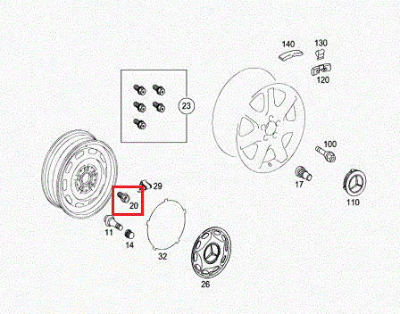 Mercedes-Benz a W168 Wheel Steel Bolt Nut A0009904507 Genuine for sale ...