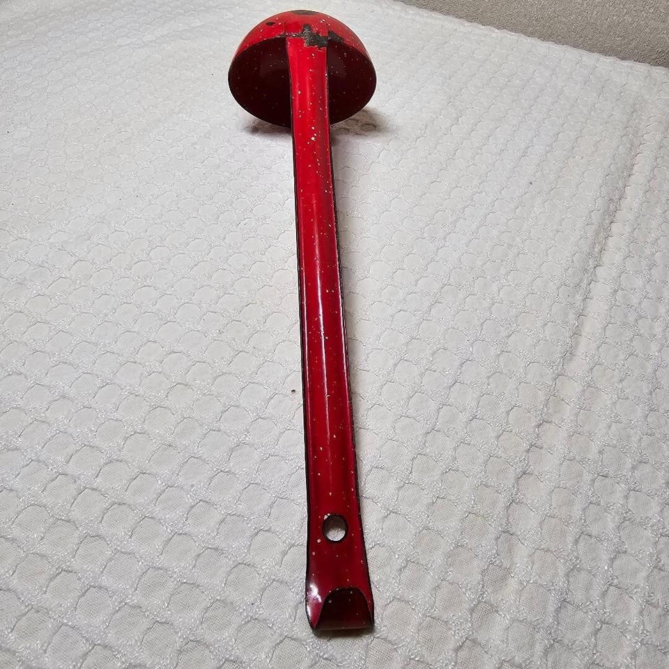 Vintage Red Enamelware Graniteware Ladle Dipper Speckled White 12 ...