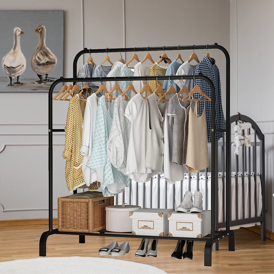 Heavy Duty Closet Organizer Metal 2Bar Garment Rack Clothes Hanger ...