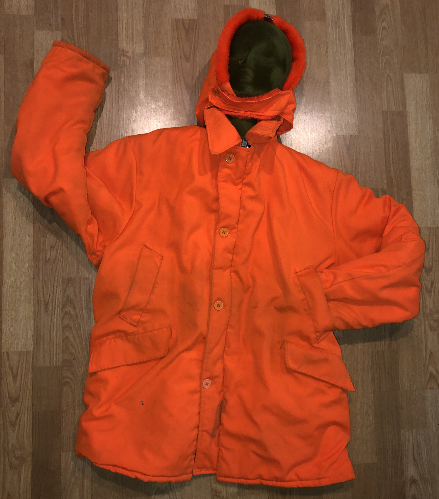 Johnson Garment Blaze Orange Hunting Coat Jacket Men’s size XL Hood ...