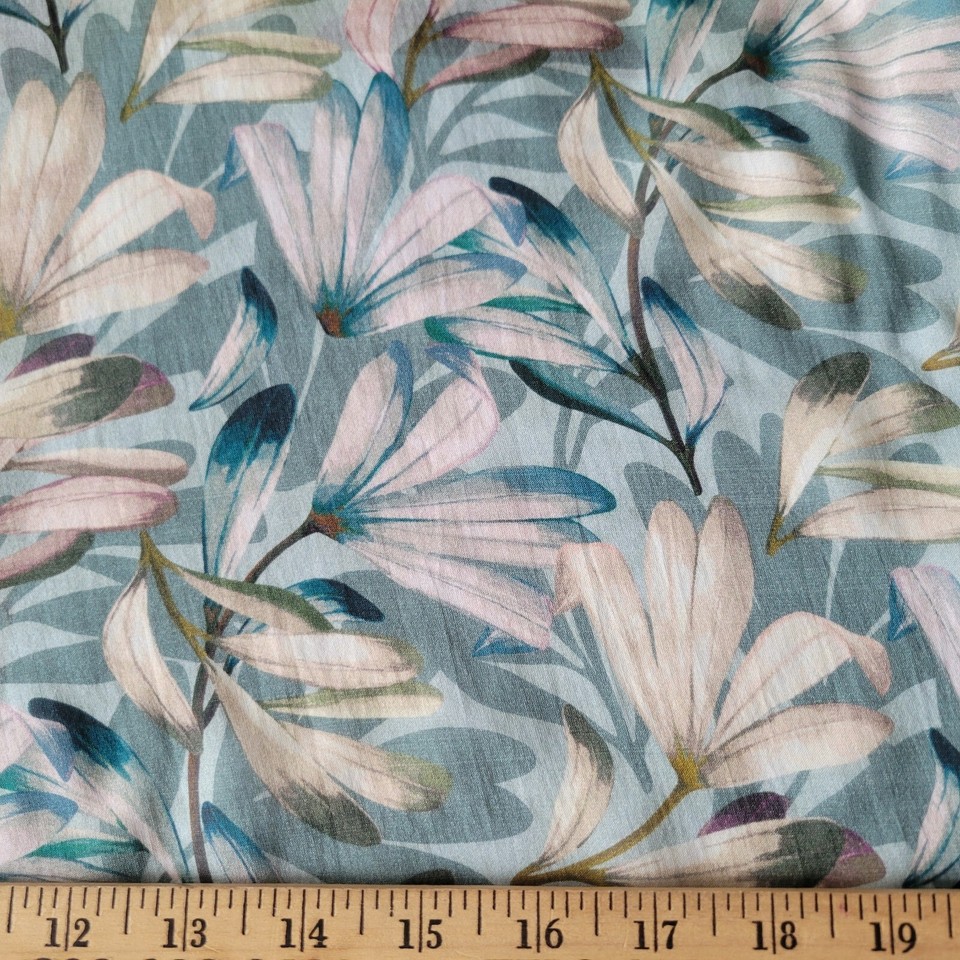 Delicate Flowers on Light Blue Rayon-Silk Organza - Light, Floaty, Semi ...