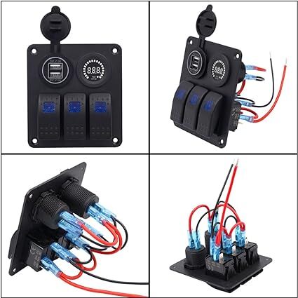 3 Gang Boat/Car Switch Panel Dual USB Slot Blue LED Light Voltage Monitor | eBay