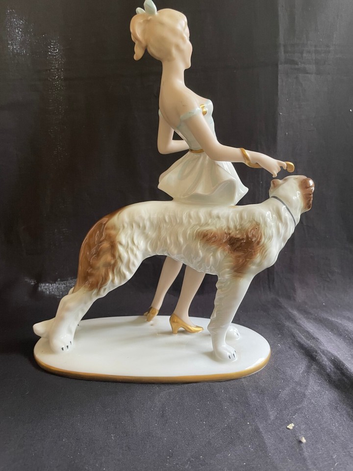 Art Deco Gerold Porzellan Bavaria Lady With BORZOI DOG 1930's Figurine ...