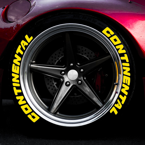 Yellow CONTINENTAL Tire Lettering Sticker 1.25'' 15''-24'' Rubber Tire ...