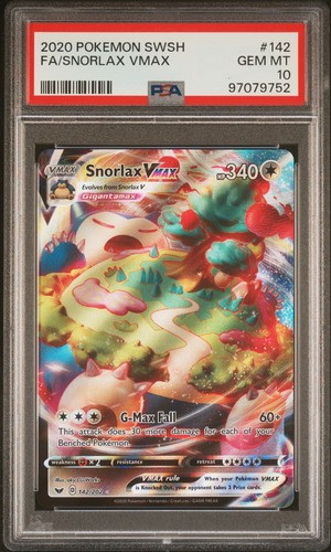 SNORLAX 2020 Pokémon TCG Sword & Shield Base VMAX Full Art #142 PSA 10 ...
