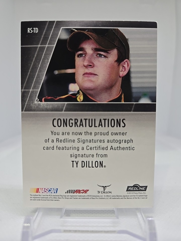 2014 Redline Ty Dillon 1/1 Autograph Redline Signatures #RS-TD Press ...