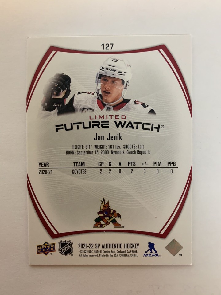 Jan Jenik 2021-22 Upper Deck SP Authentic Future Watch Limited Red #127 ...