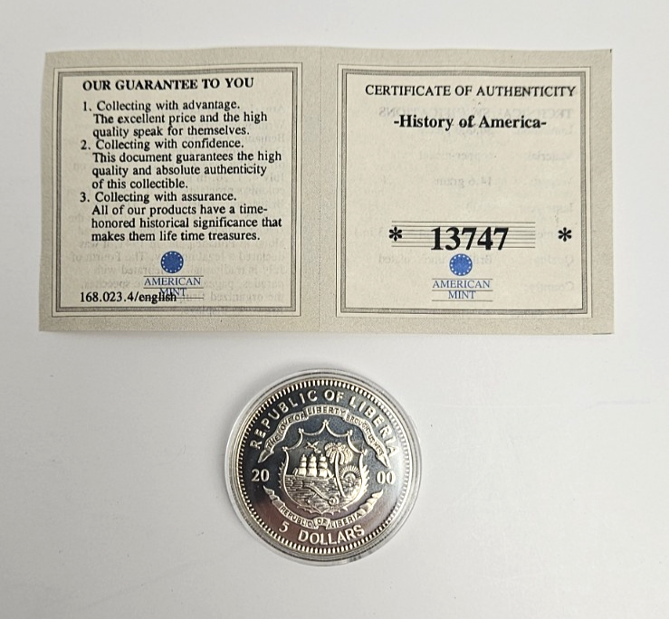 2000 Liberia $5 Coin – Statue of Liberty COA History of America 2 for 1 ...