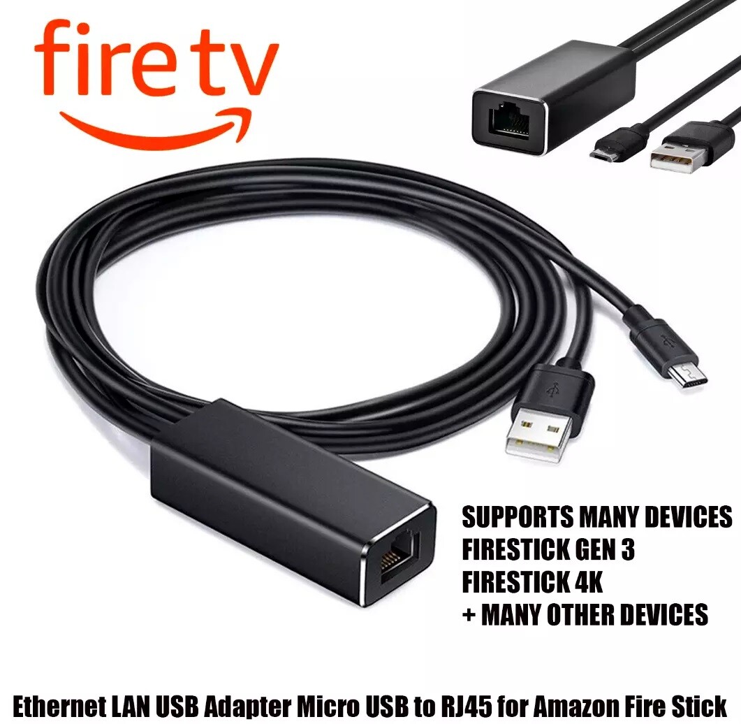 For Amazon Fire Stick 4K OTG Cable Adapter USB to Ethernet LAN Internet ...
