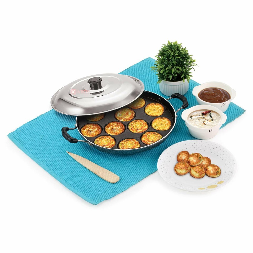 Non-Stick 12 Cavity Appam Patra Paniyarakka Baati Baking Pot with Steel ...