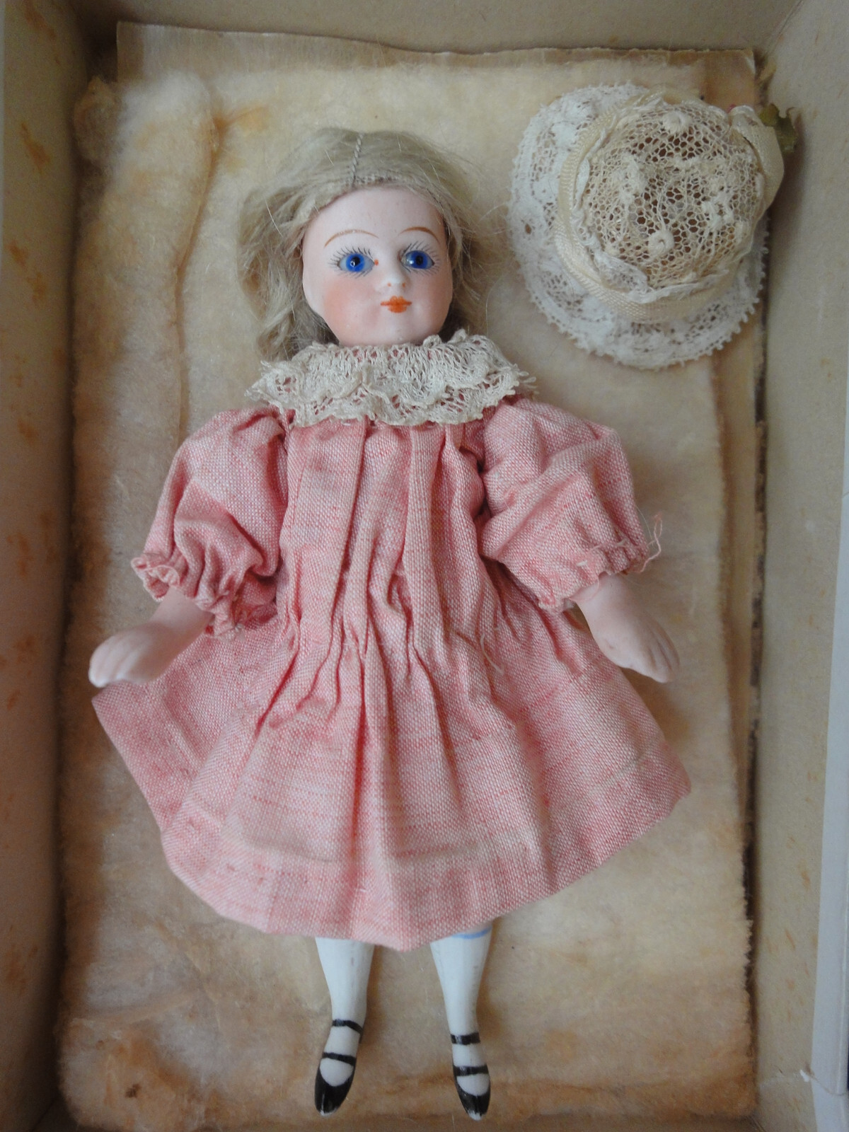 Antique doll French mignonette doll closed mouth lovely dress and hat ...
