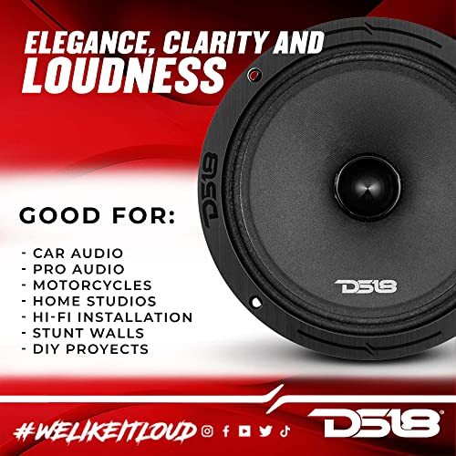DS18 PRO-ZXI8.4BM 8 Inches Car Audio Mid-Range Loudspeaker with Bullet ...