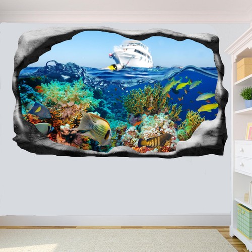 NATURE TROPICAL SEA FISH WALL STICKERS 3D ART MURAL ROOM OFFICE SHOP ...